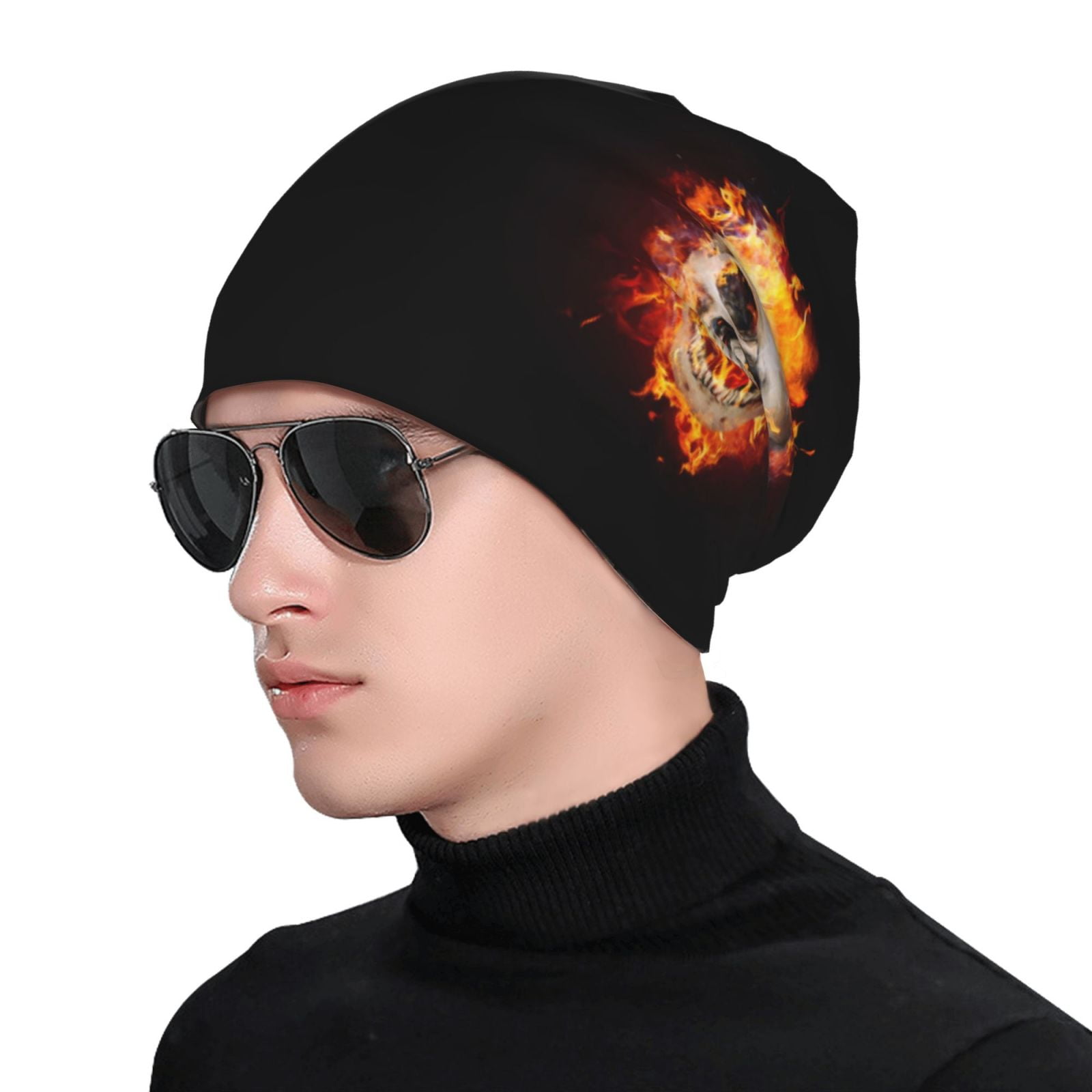 Beanie for Men and Women, Satanic Skull Flames Darkness Cozy Winter Hat ...