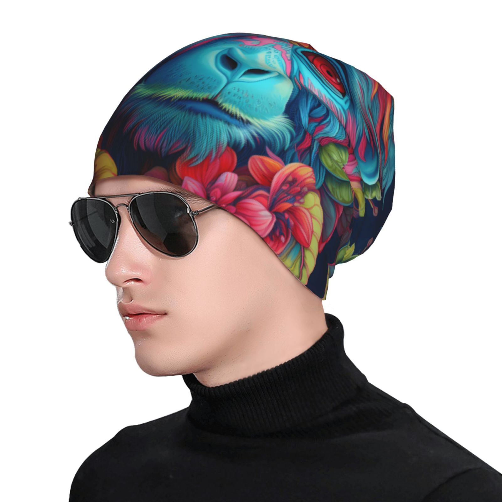 Beanie for Men and Women, Tribal Style Flower Blue Monkey Cozy Winter ...