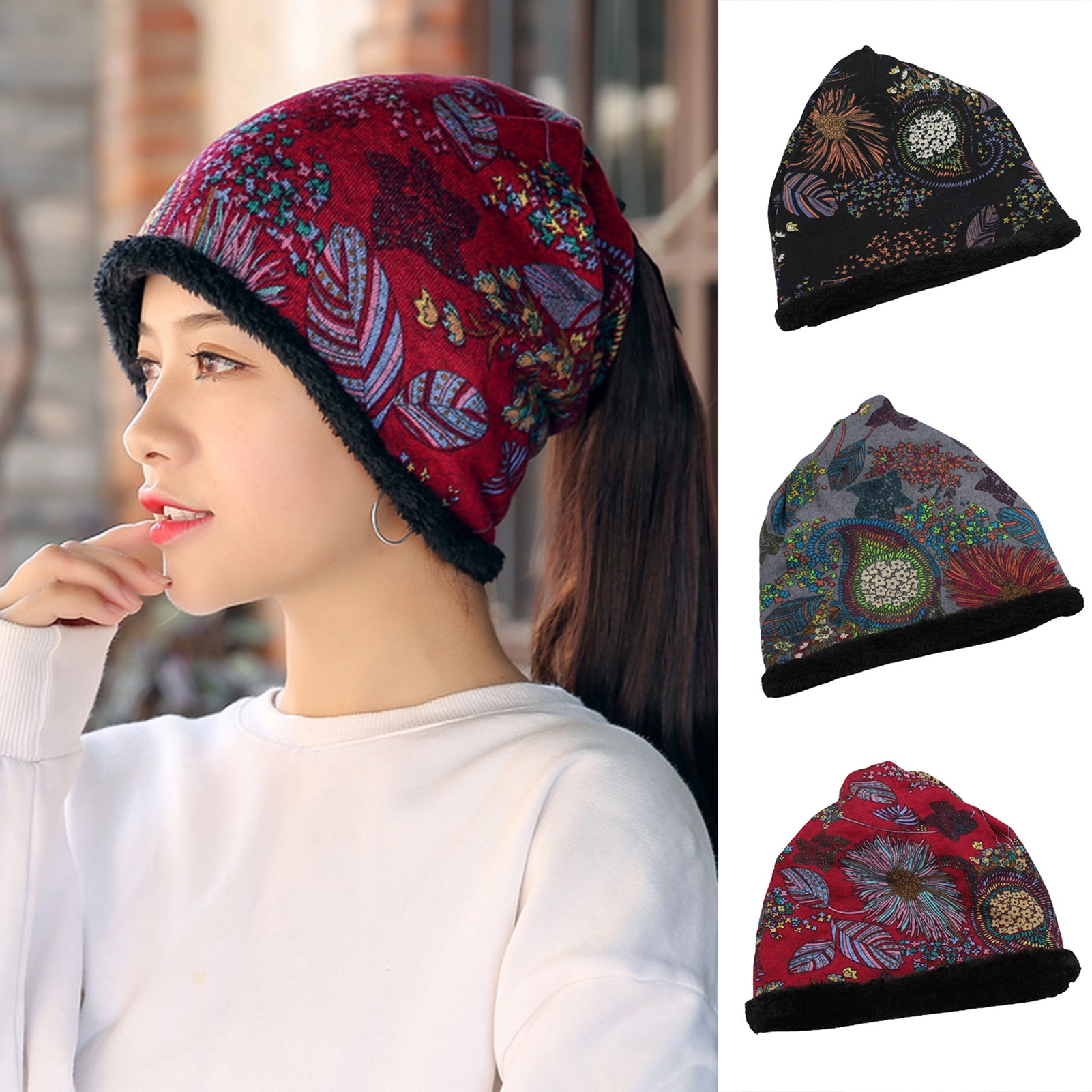 Beanie Tail Soft Stretch Cable Knit Messy High Bun Ponytail Beanie Hat ...