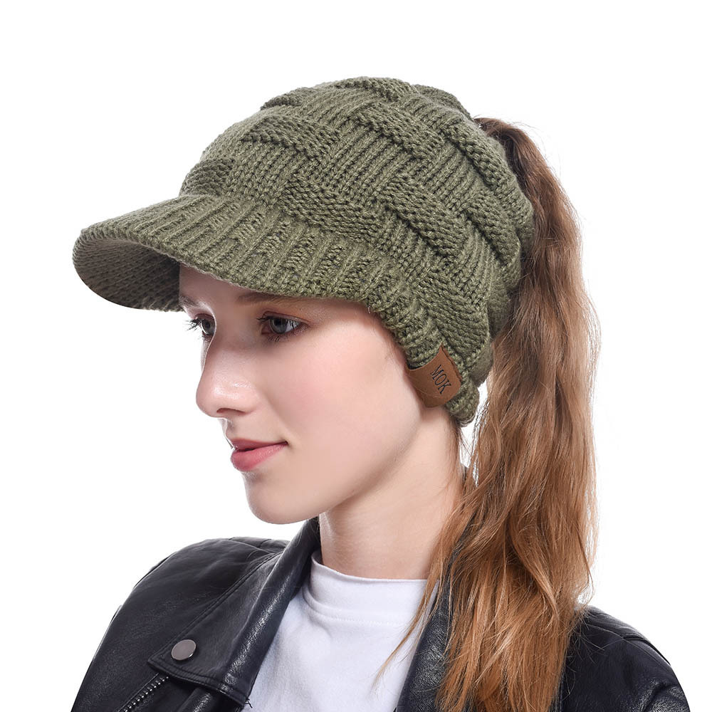 Beanie Tail Winter Warm Knit Messy High Bun Ponytail Hats Visor Beanie ...