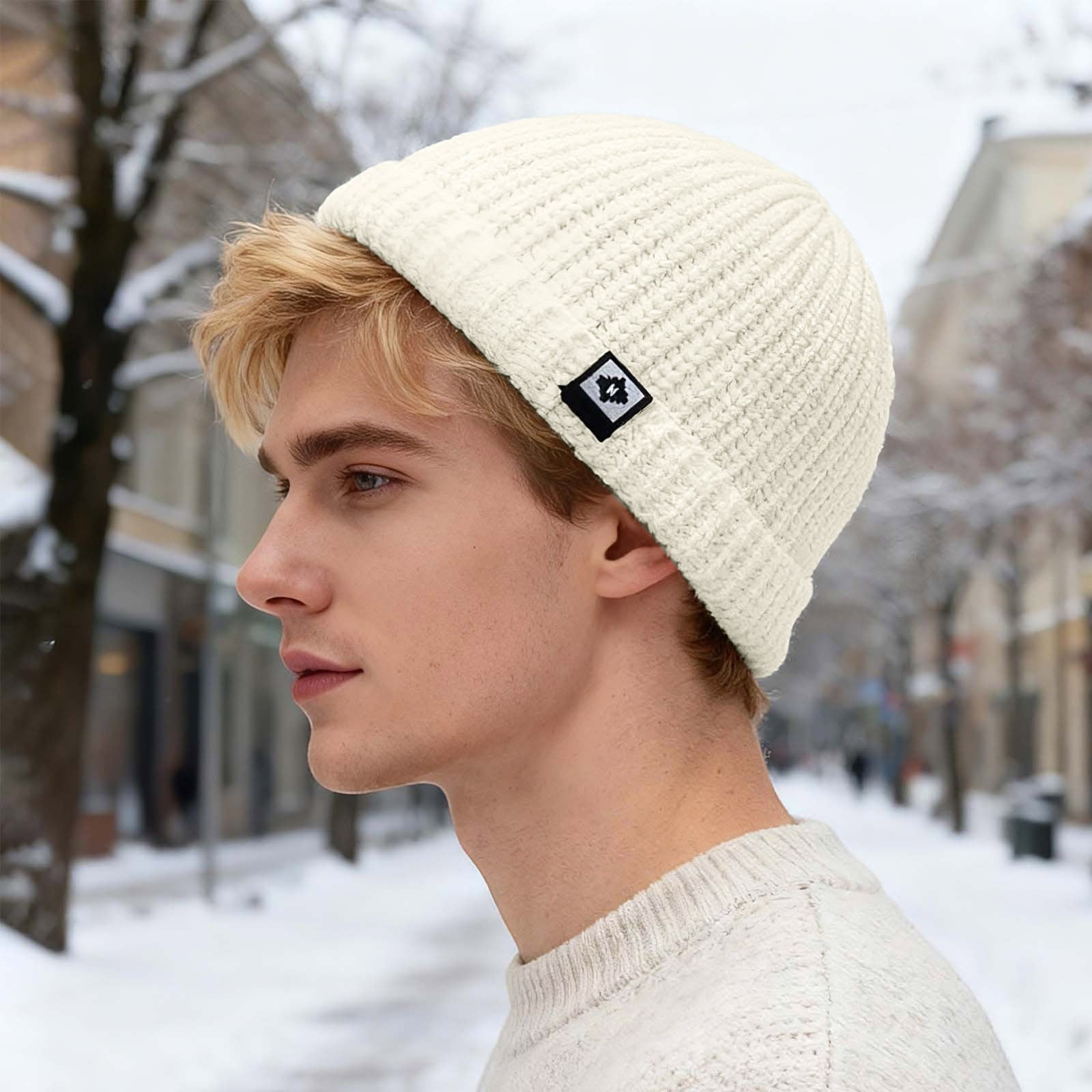 Beanie for Men Women Thick Knitted Winter Beanies (White One Size ...
