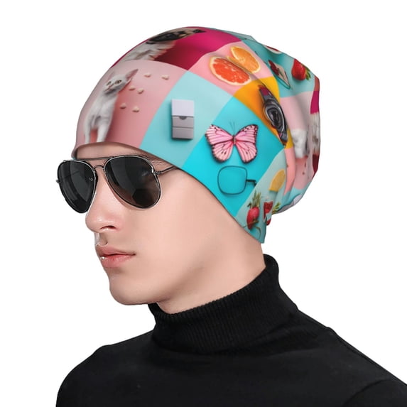 Beanie for Men and Women, Colorful Dog Cat Collage Cozy Winter Hat ...