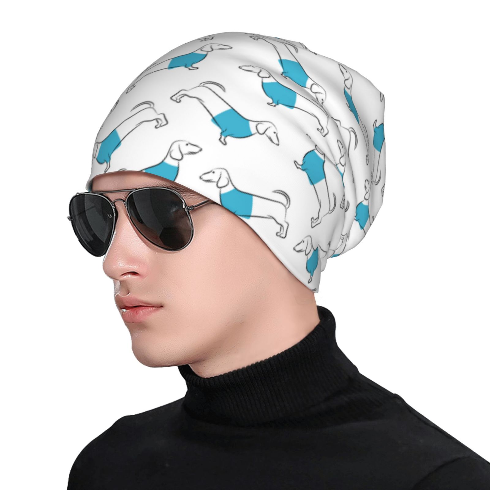 Beanie for Men and Women, Dachshund Dog Puppy Blue Cozy Winter Hat ...