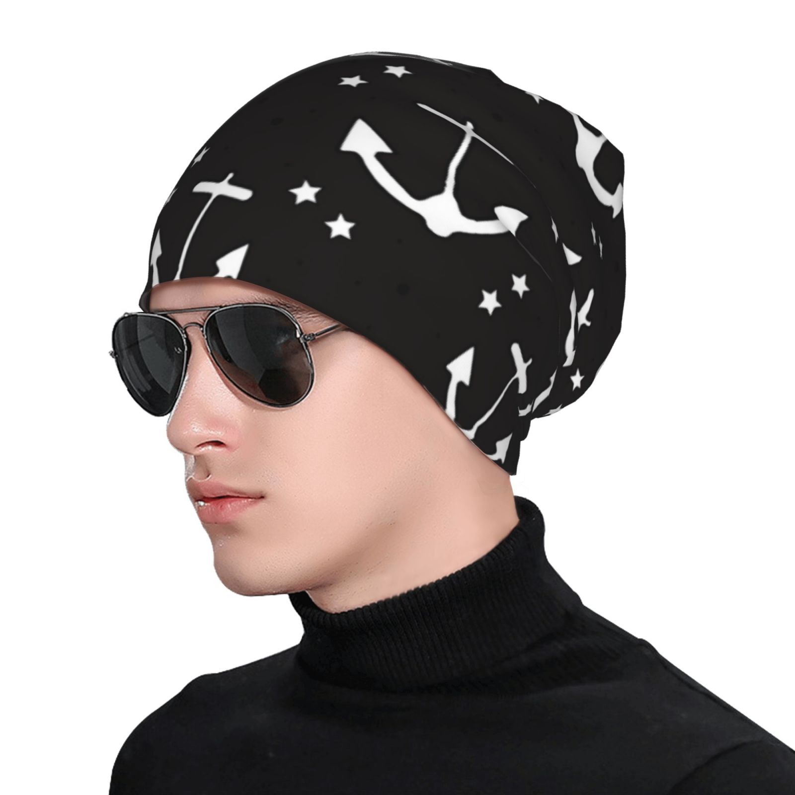 Beanie for Men and Women, white anchor star black Cozy Winter Hat ...