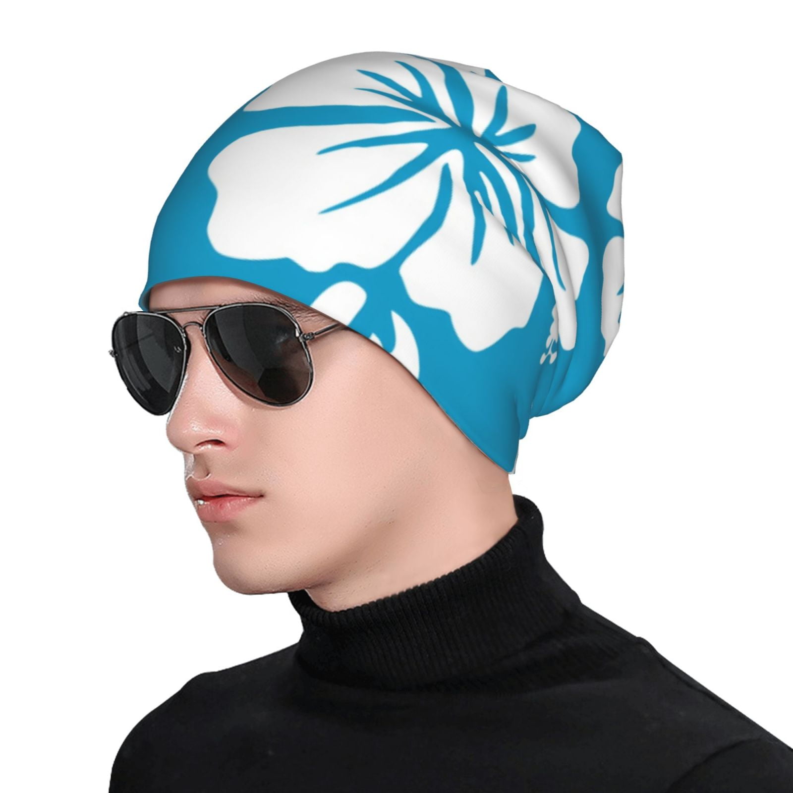 Beanies Hats for Men Women - Blue Tropical Hibiscus Flowers Soft ...