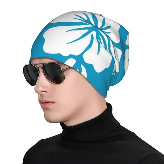 Beanies Hats for Men Women - Blue Tropical Hibiscus Flowers Soft ...