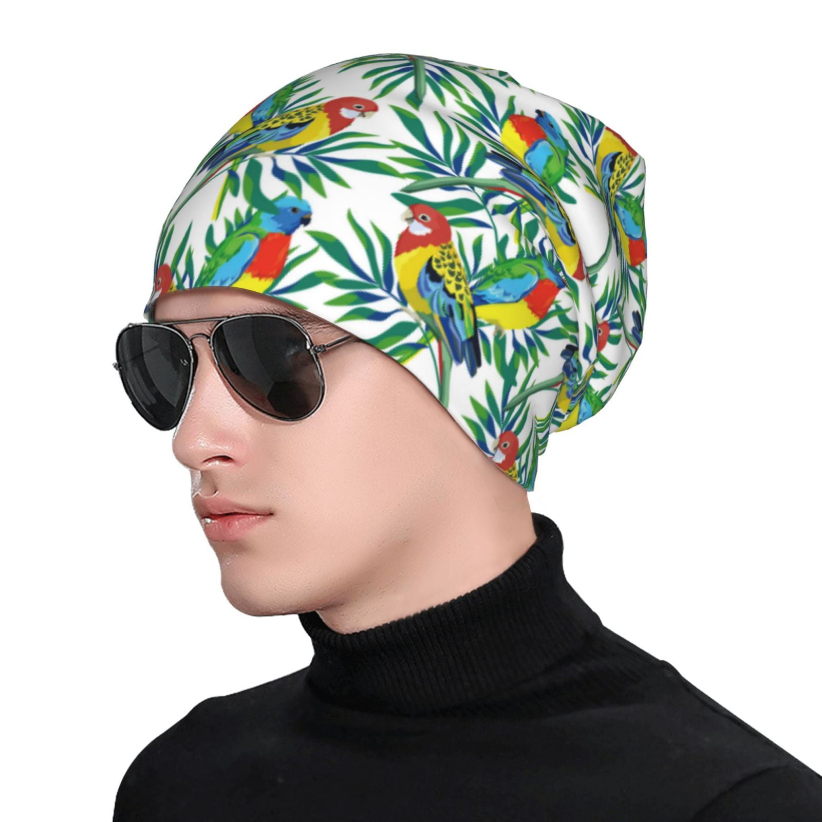 Beanies Hats for Men Women - Colorful Cute Parrot Palm Leaves Soft ...