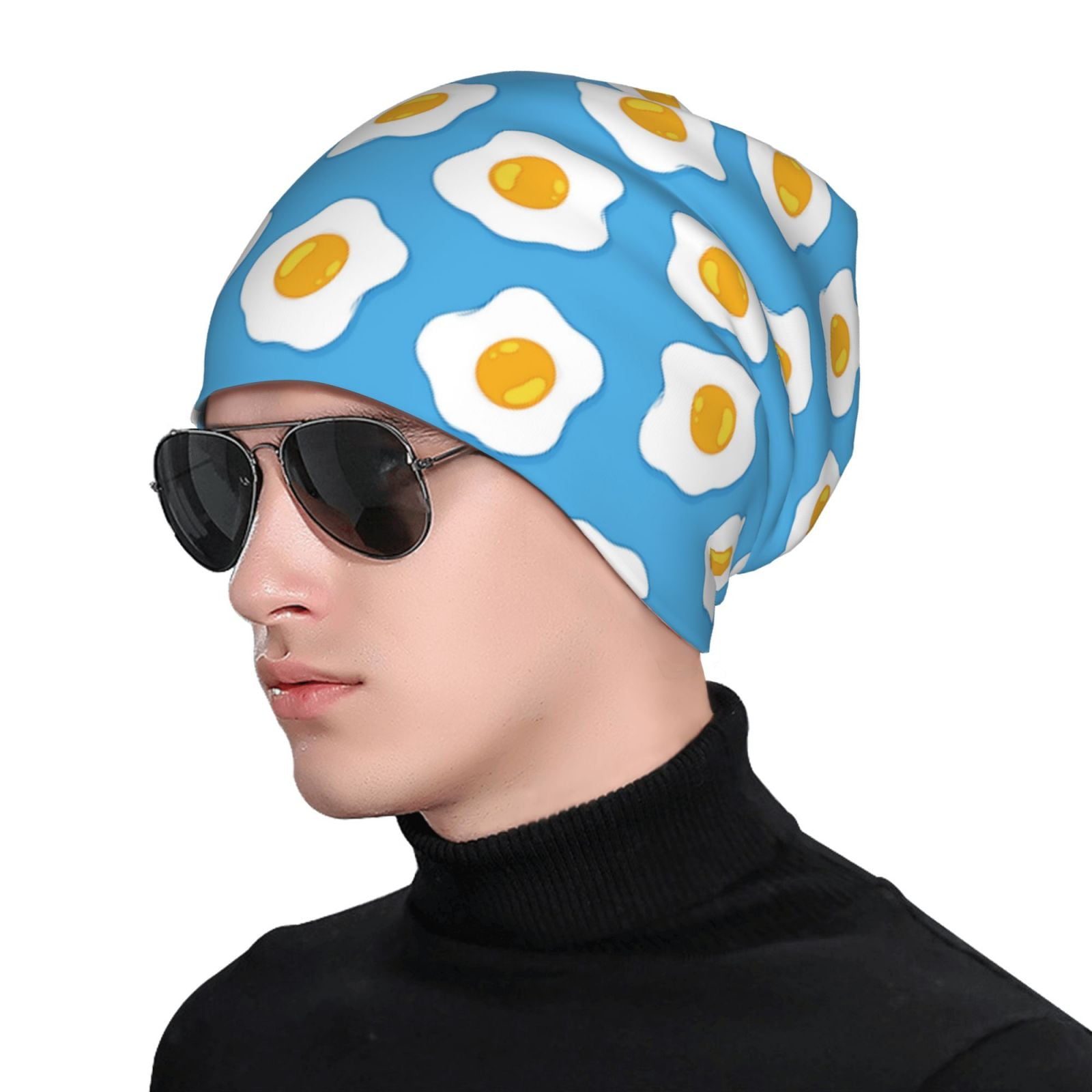 Beanies Hats for Men Women - Cute Fried Egg Turquoise Soft Breathable ...