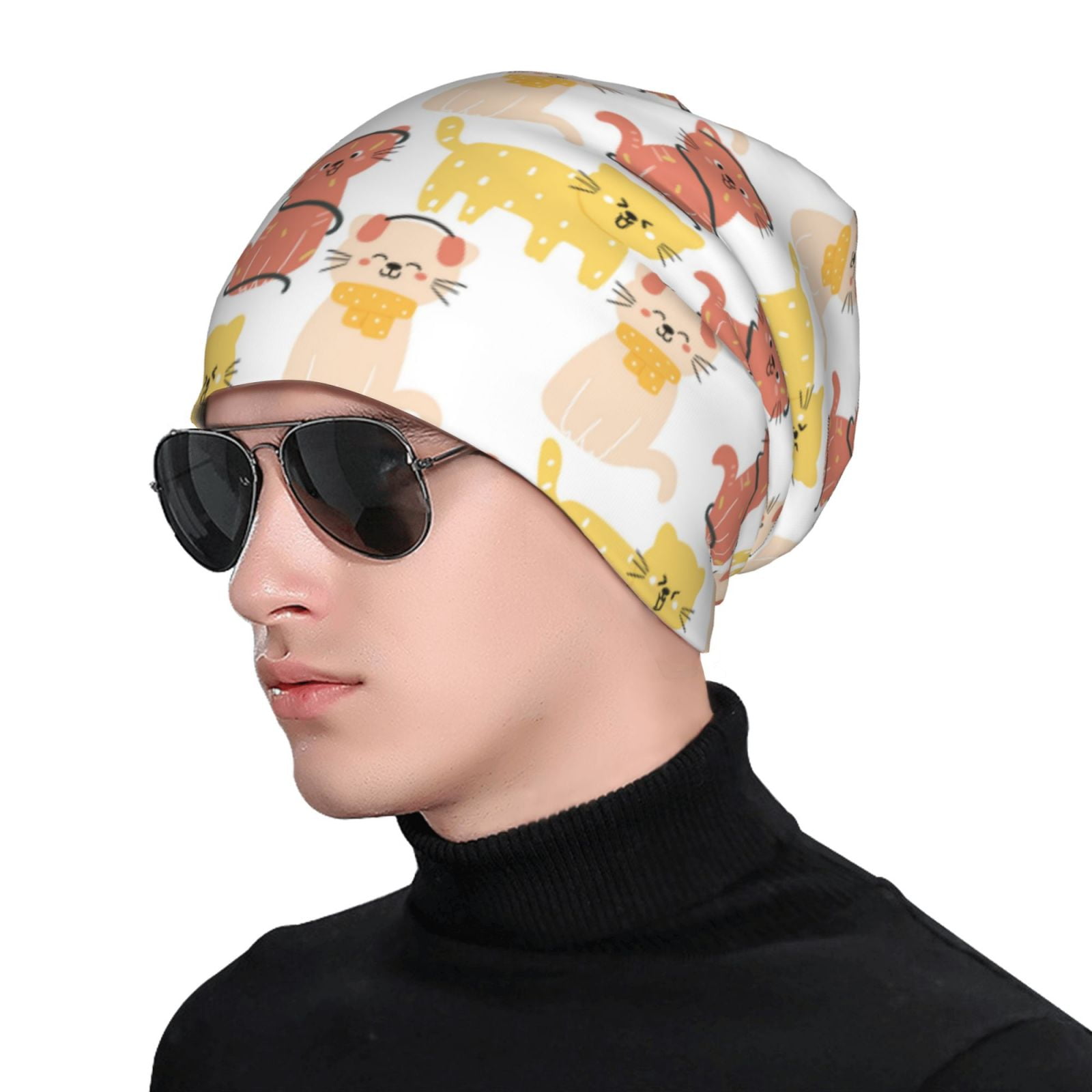Beanies Hats for Men Women - Cute Painted Cartoon Cat Soft Breathable ...
