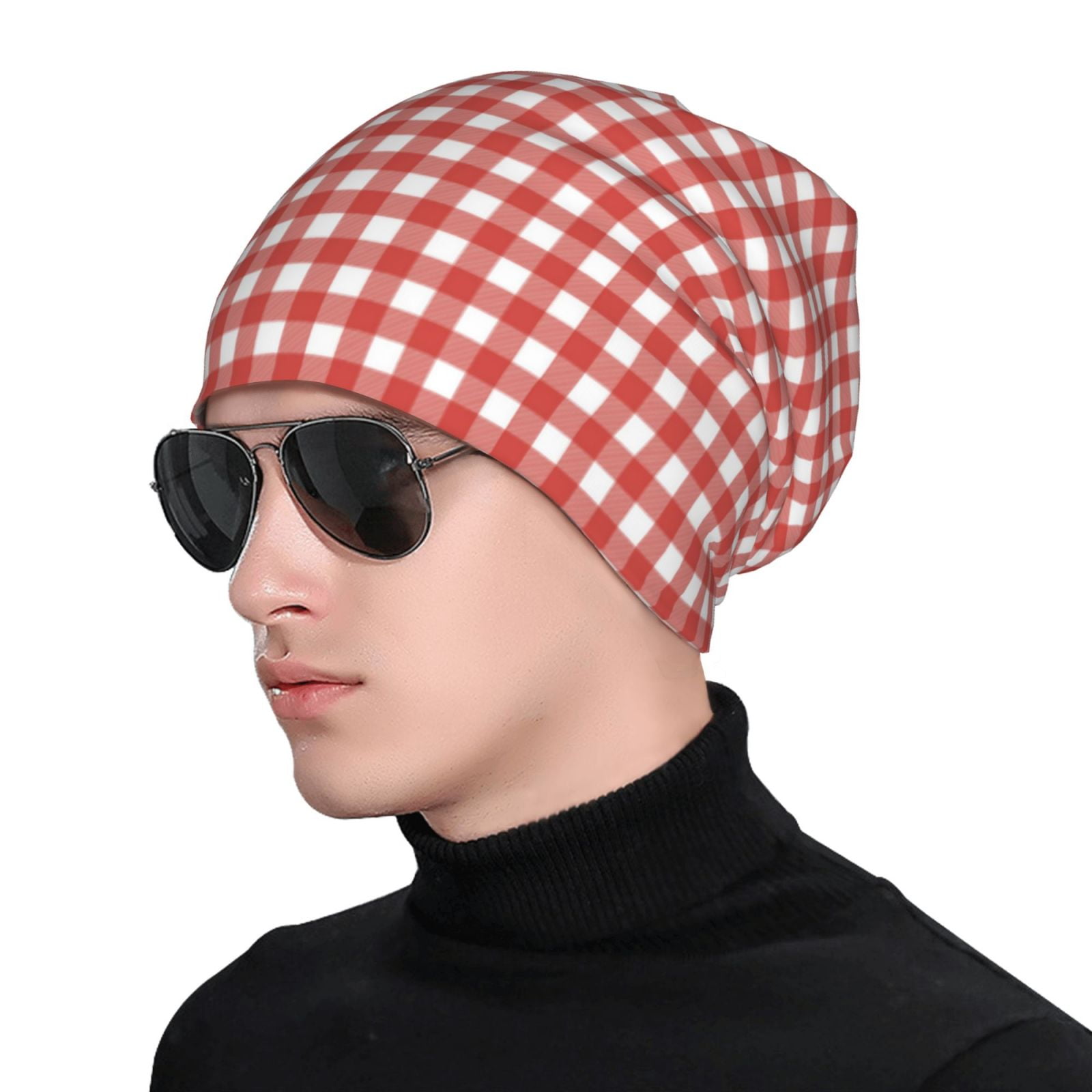 Beanies Hats for Men Women - Textured red white plaid Checkered Soft ...