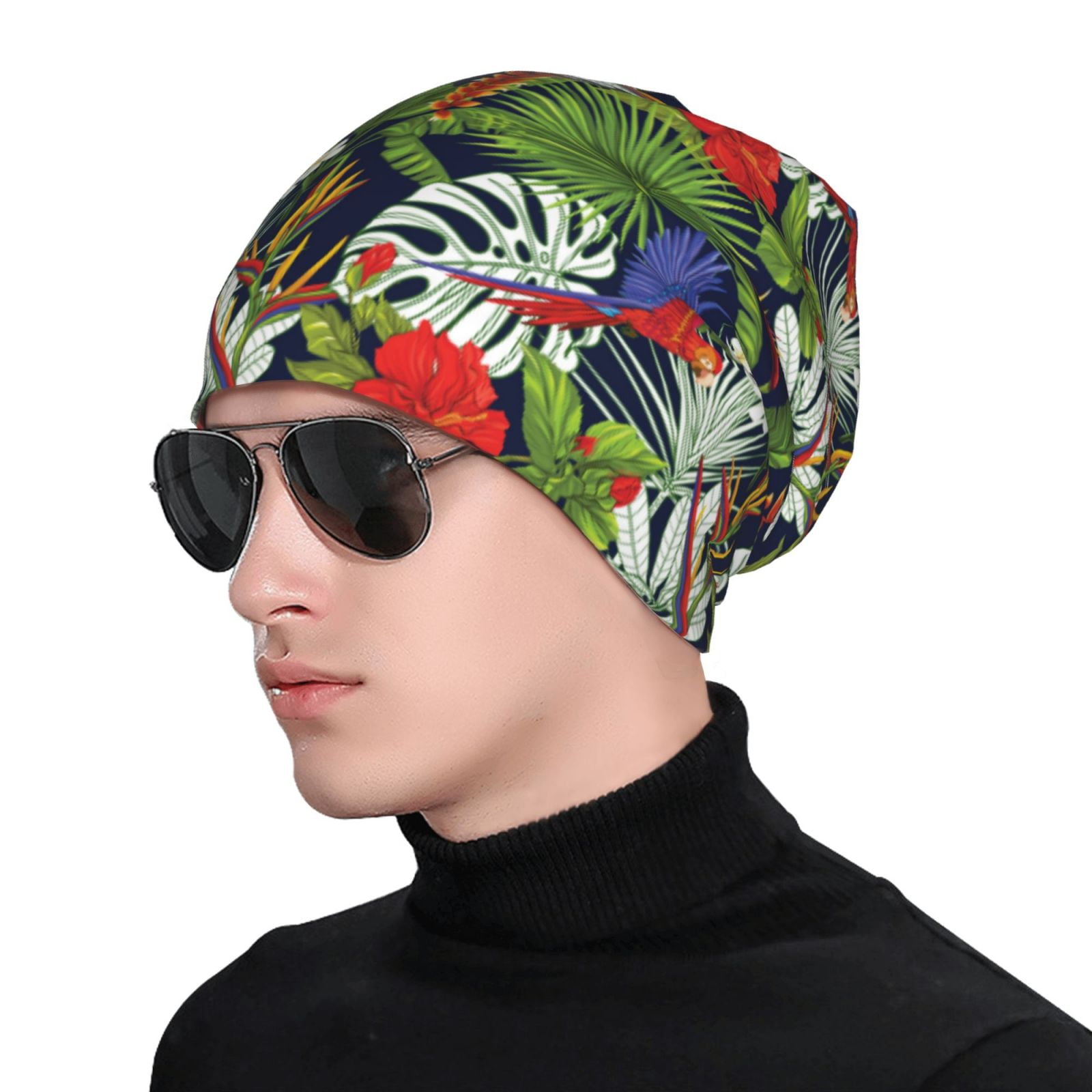 Beanies Hats Men Women - Tropical Plant Cute Colorful Parrot Unisex ...