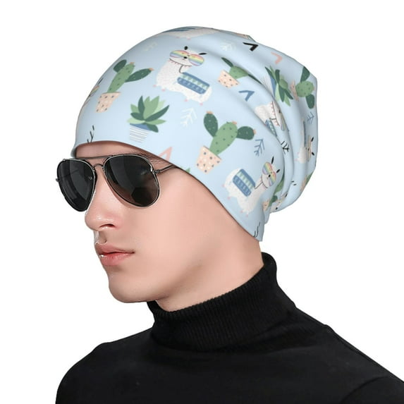 Beanies Hats for Men Women - cute llama alpaca glasses cactus blue Soft ...
