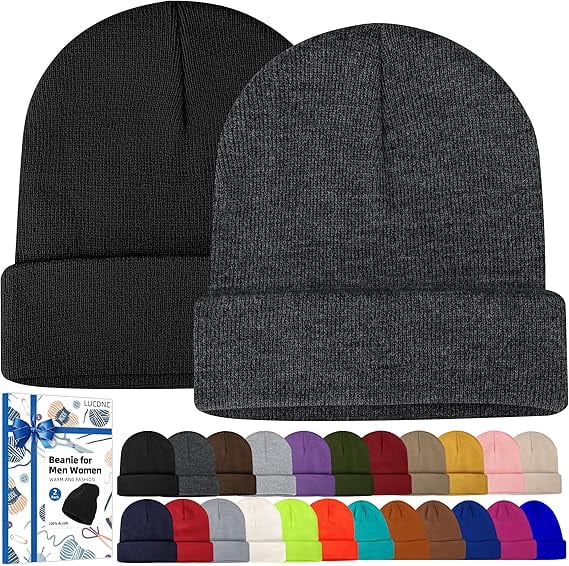 Beanies for Men Women 2 Pack Fall Winter Men's Hats Unisex Warm Knit Skullies Beanies Soft Ski ...