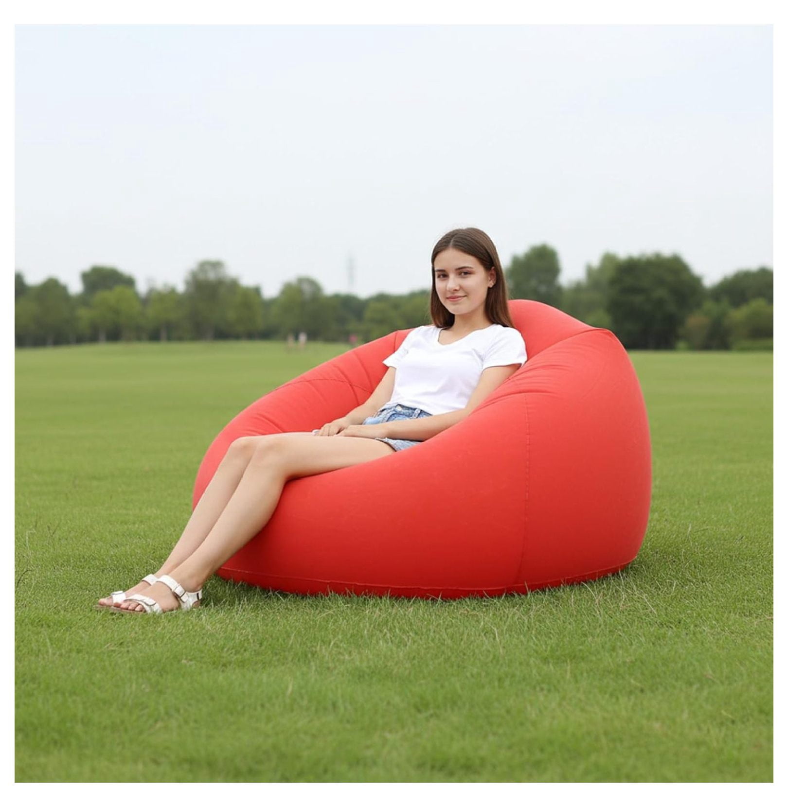 Beanless Bag Inflatable Lounge Chair PVC Soft Flocking Ergonomic Blow ...