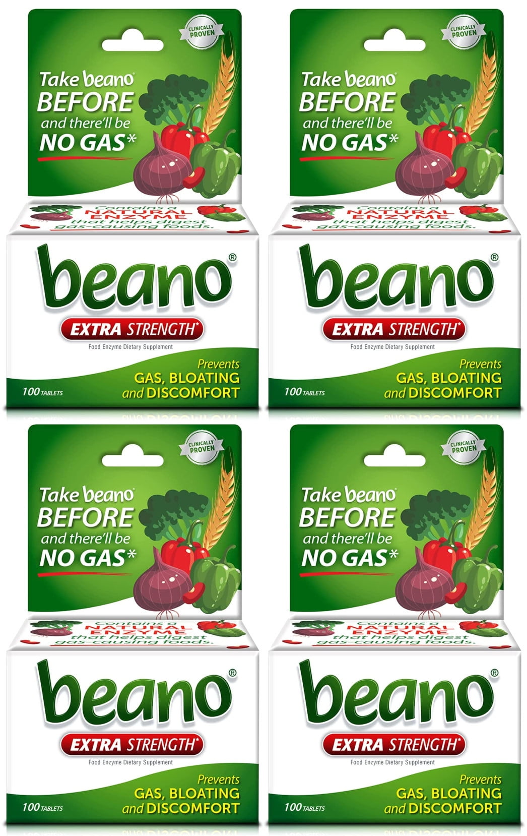 Beano Food Enzyme Dietary Supplement, 100 ea (Pack of 4) - Walmart.com