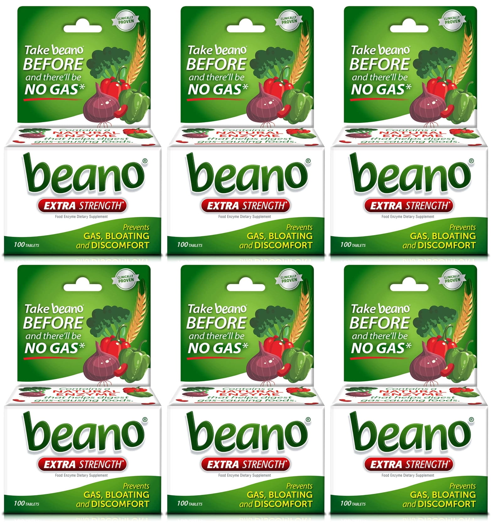 Beano Food Enzyme Tablets, Dietary Supplement - 100 Ea , 6 Pack ...