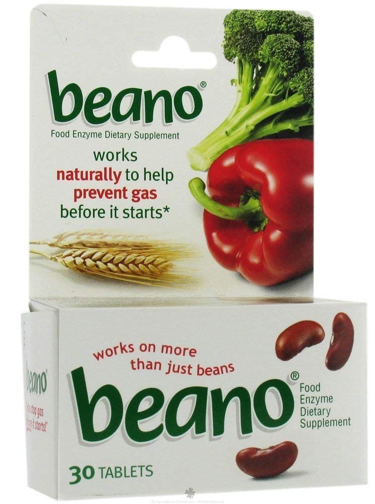 Beano Food Natural Enzyme Complex Carbohydrates Gas Prevention 30ct, 2 ...