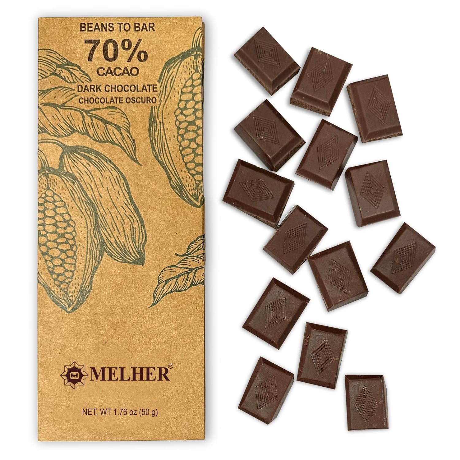 Beans to Bar - 70% Cacao Bittersweet Dark Chocolate Bars - Delicious and Rich - Dairy & Gluten ...