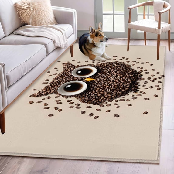 Beans Owl Area Rugs 3x5 ft Cute Coffee Eyes Bird Animals Brown Abstract ...