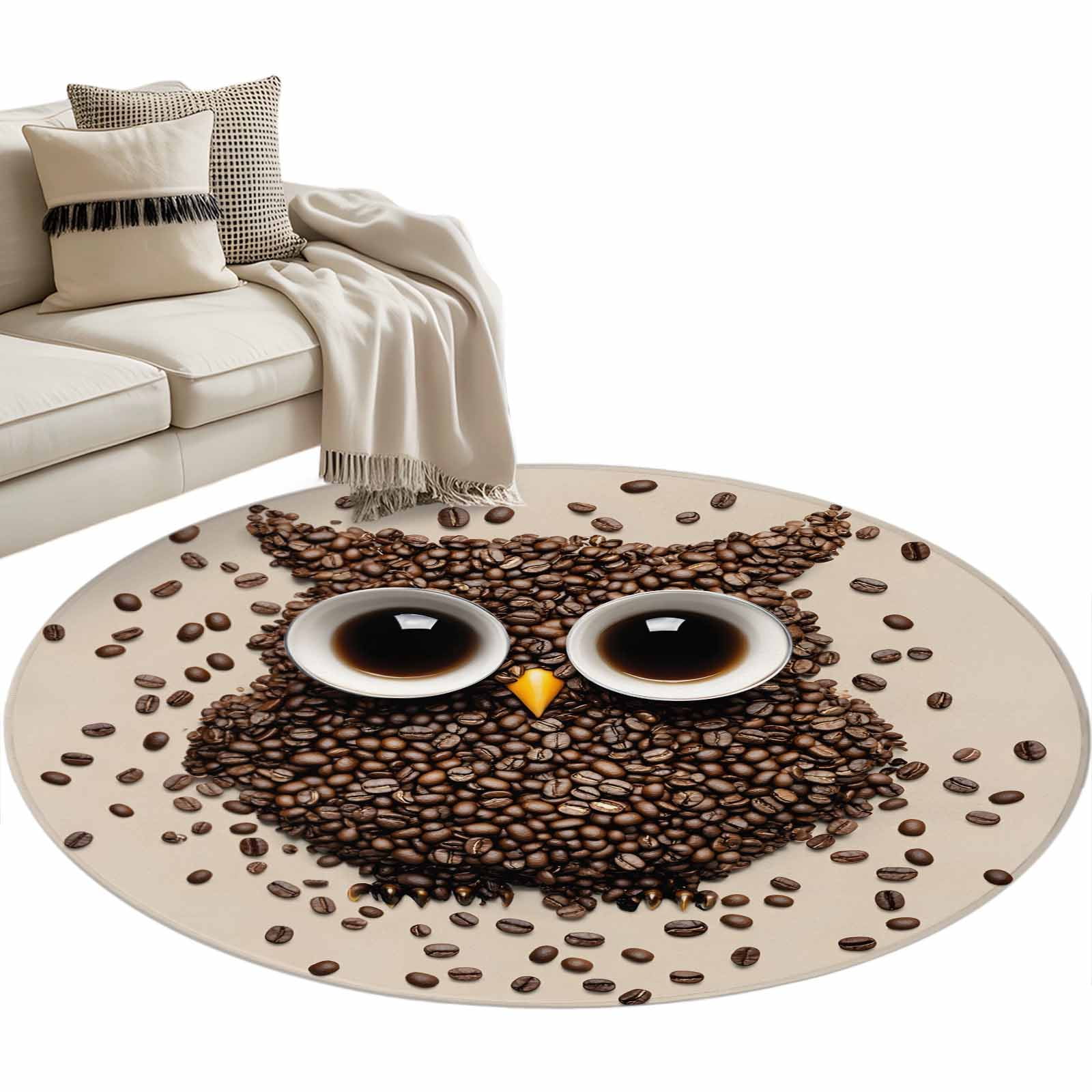 Beans Owl Washable Area Rug 4 ft Cute Coffee Eyes Bird Animals Brown ...