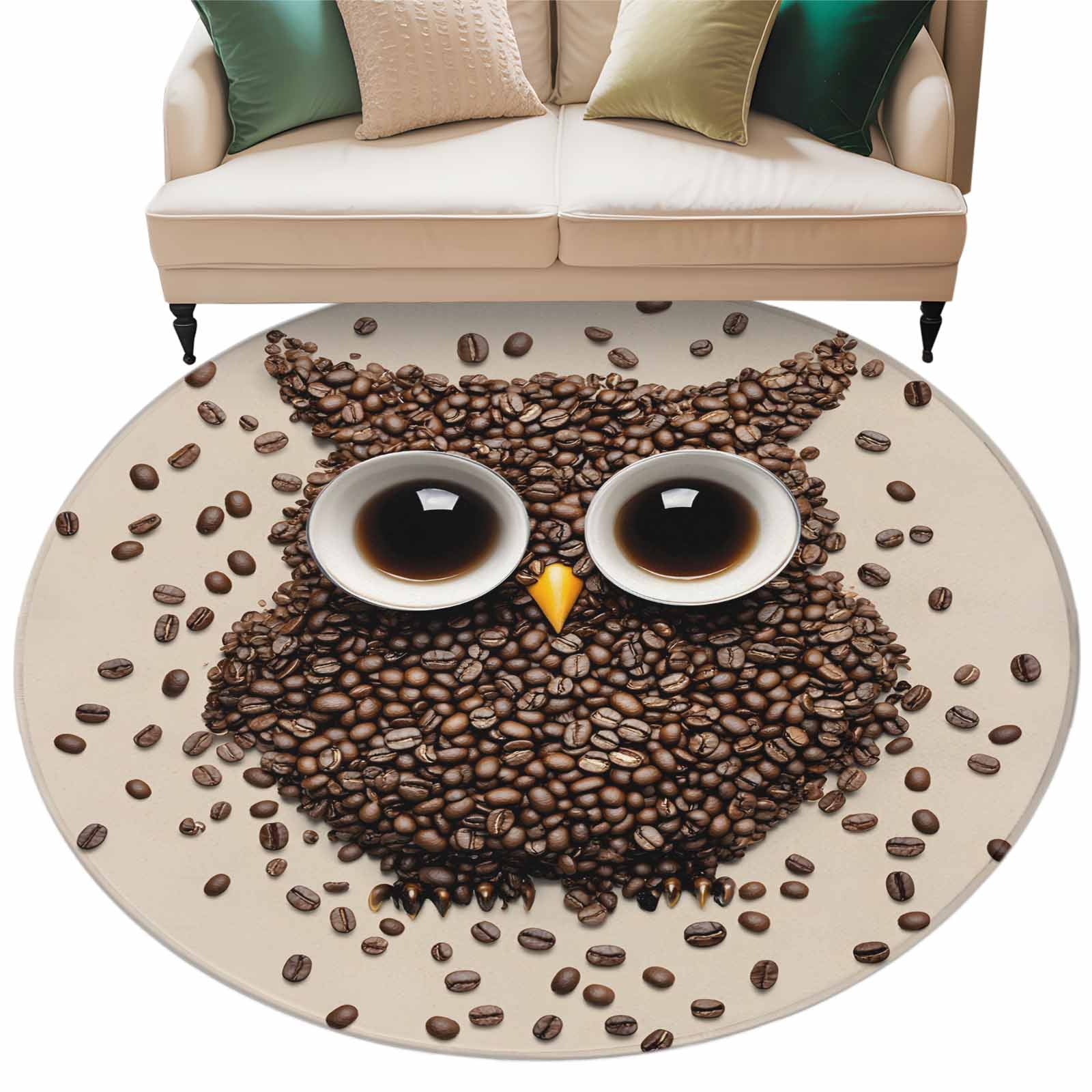 Beans Owl Washable Area Rug 5 ft Cute Coffee Eyes Bird Animals Brown ...