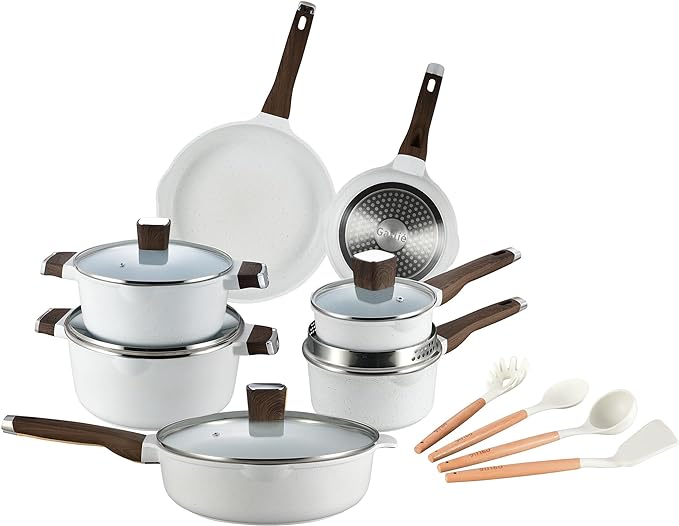 Beantech 16pcs Pots and Pans Set, Nonstick White Granite - Walmart.com