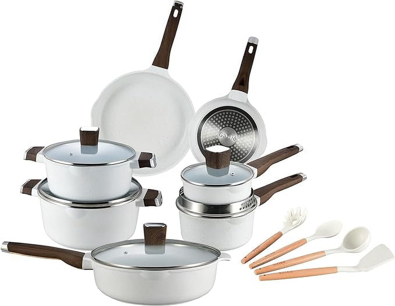 Beantech 16pcs Pots and Pans Set, Nonstick White Granite - Walmart.com