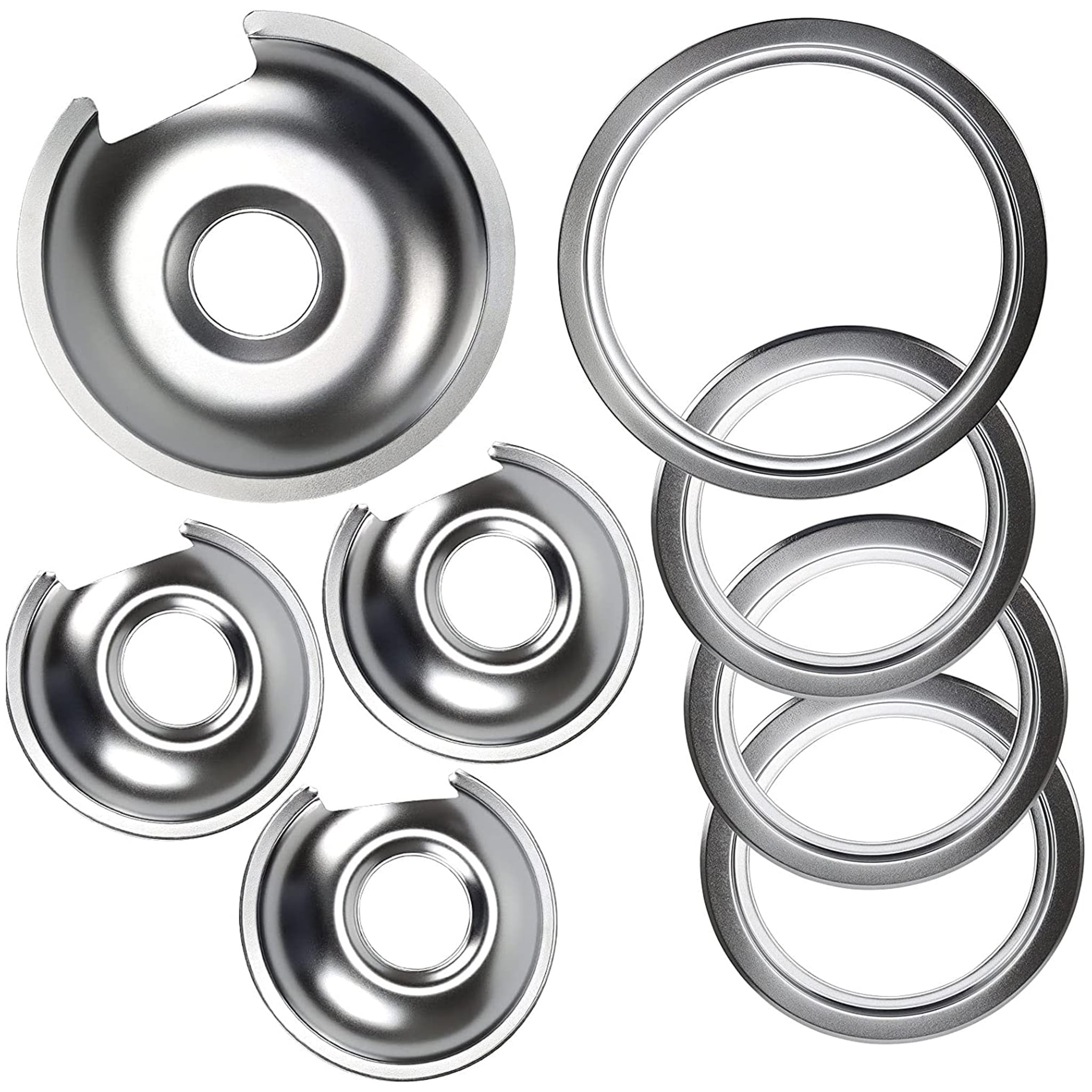 Beaquicy Chrome Stove Top Set - Burner Drip Pans and Rings for GE ...