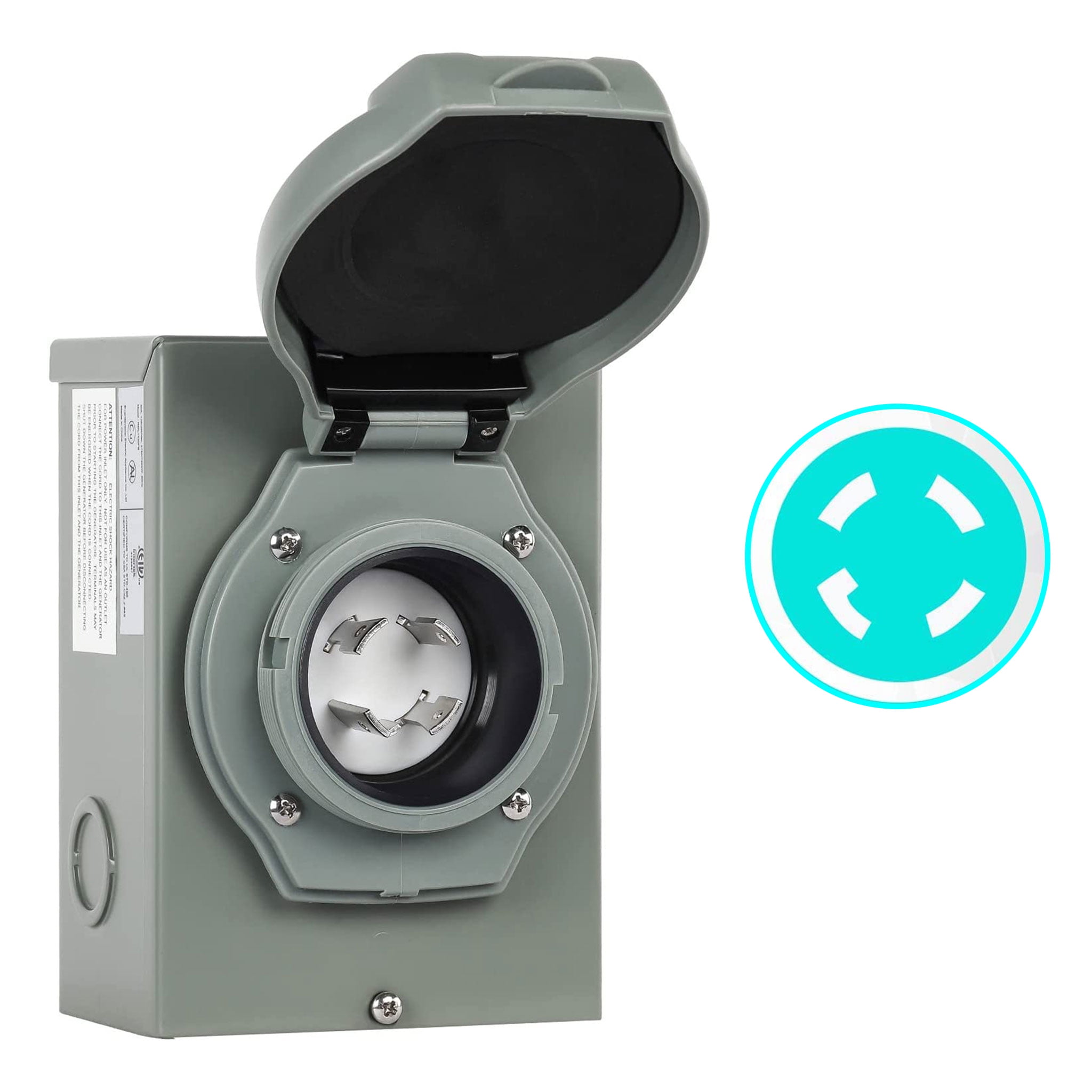 Beaquicy Generator Power Inlet Box L14-30P 30 Amp Inlet Box 4 Prong 125 ...