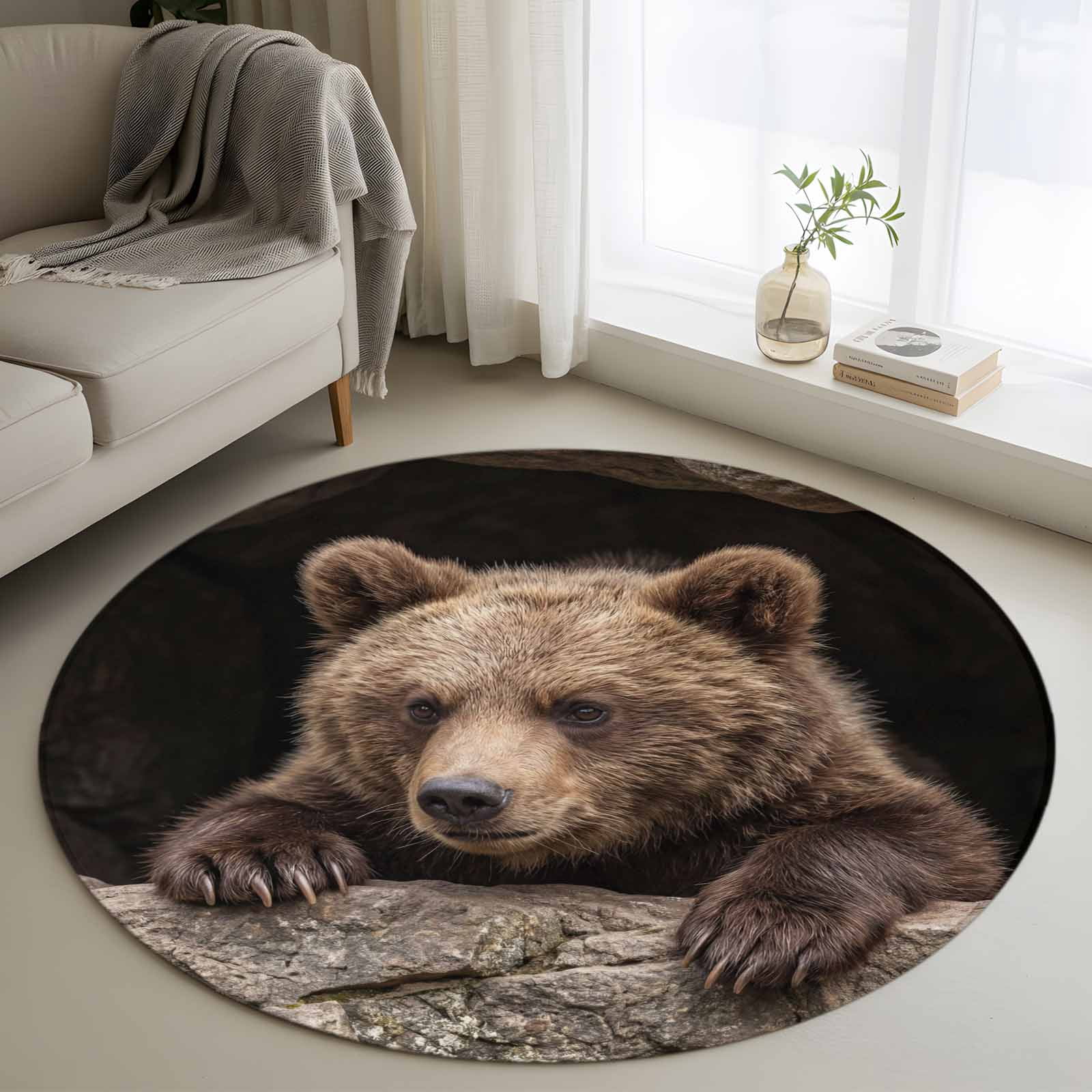 Bear 3' Round Rug for Bathroom Accent Bedside Corner, Country Rustic ...