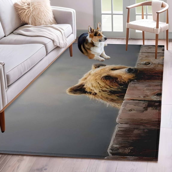 Bear 3'x5' Rug for Bedroom Foot of Bed Small Living Room, Fog Misty ...