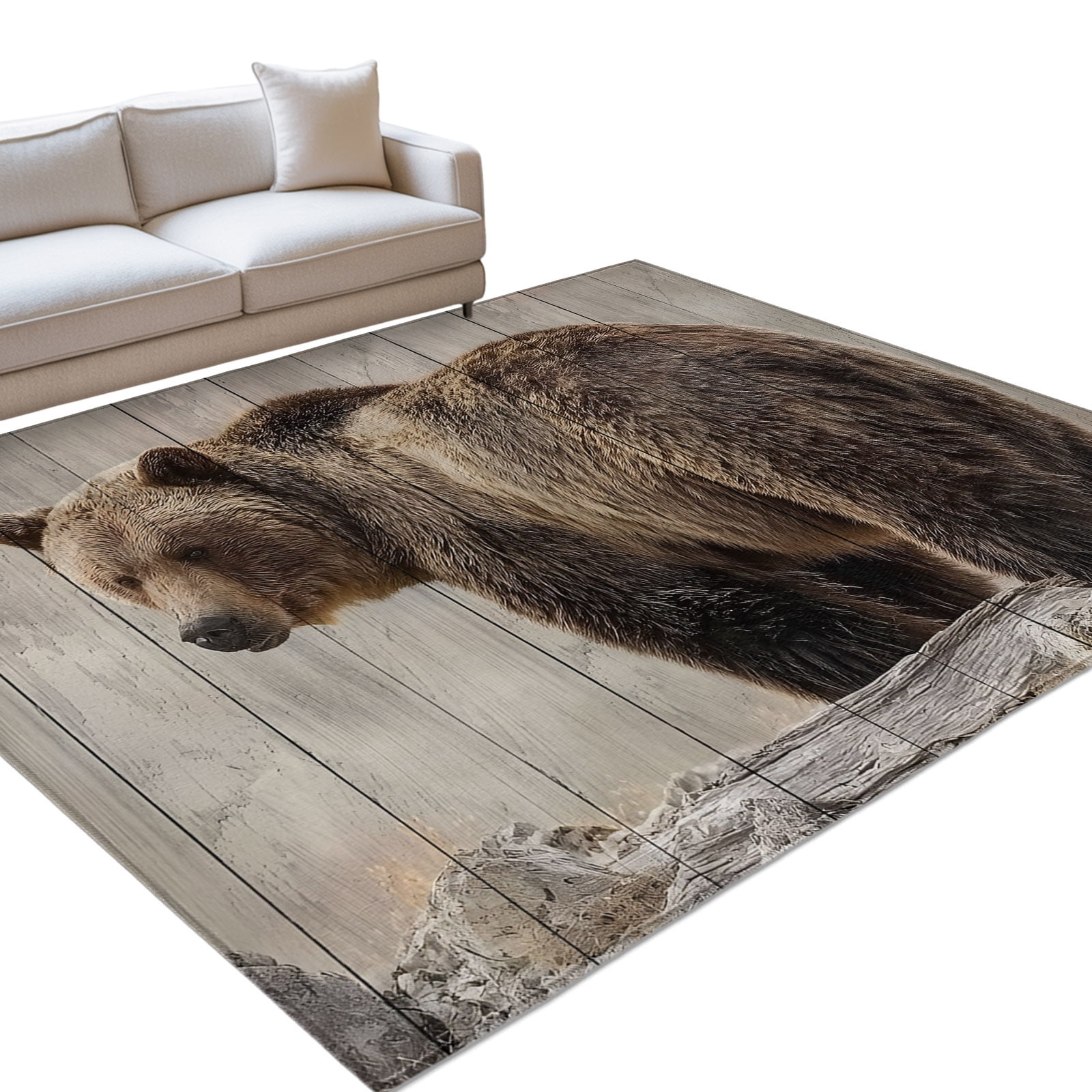 Bear 5x7ft Non Slip Area Rug Farmhouse Rustic Animals Wooden Texture ...