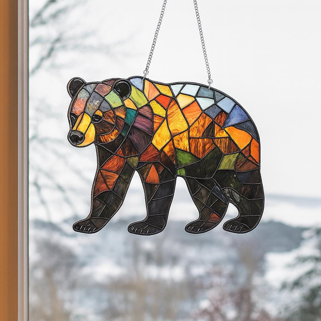 Bear Acrylic Suncatcher Rustic Cabin Window Hanging Ornament, Woodland ...