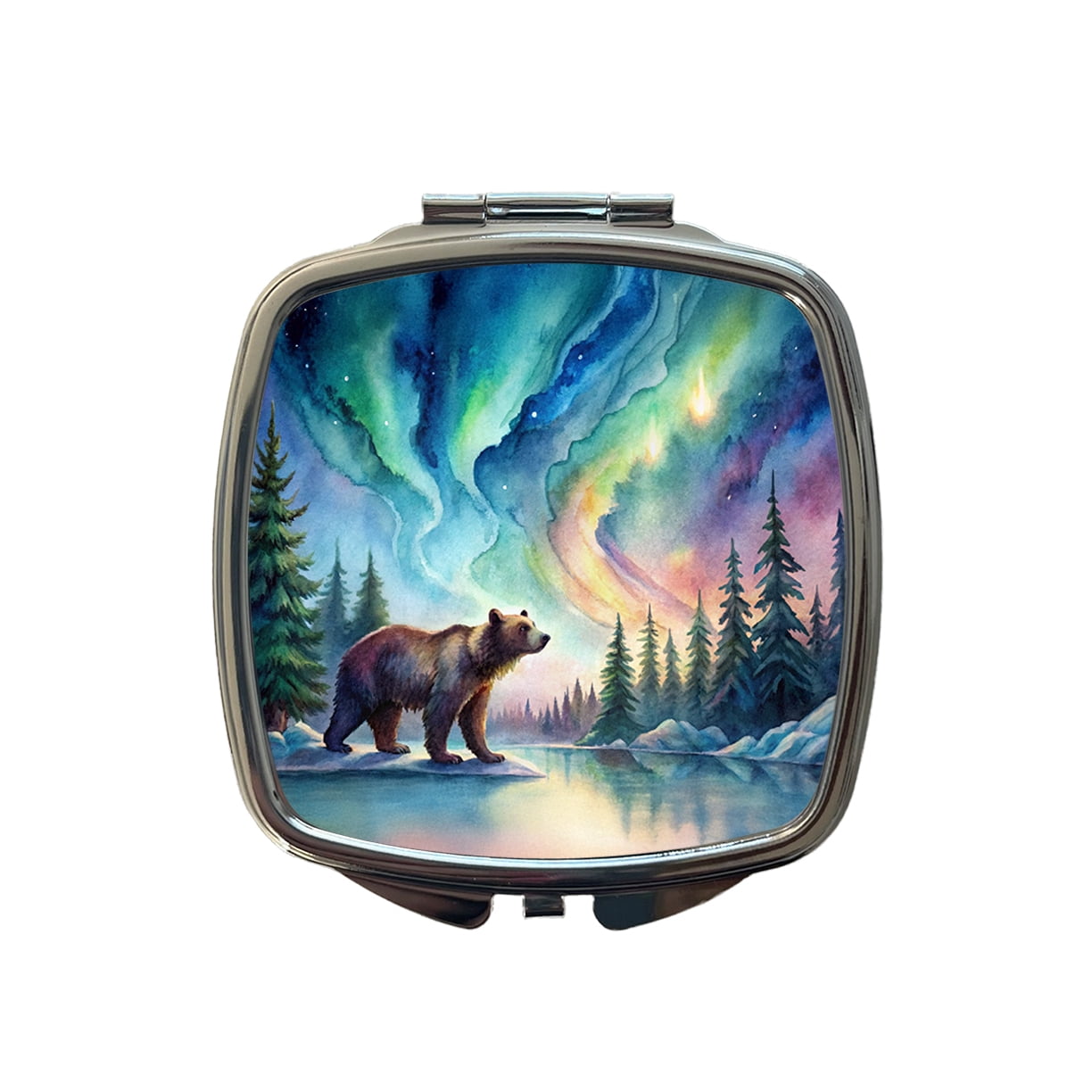 Bear And Northern Lights Watercolor Travel Makeup Handbag Purse Small ...