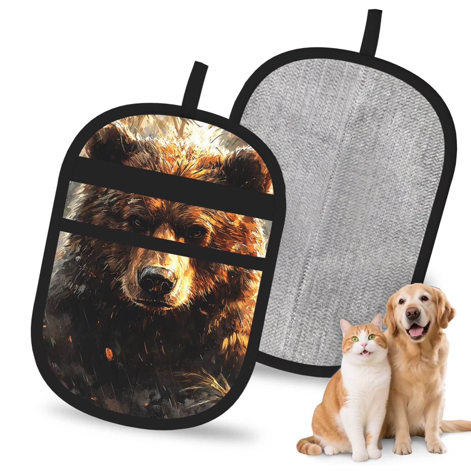 Bear Animal Art Pet Hair Remover Glove, Reusable Dog & Cat Fur Removal ...