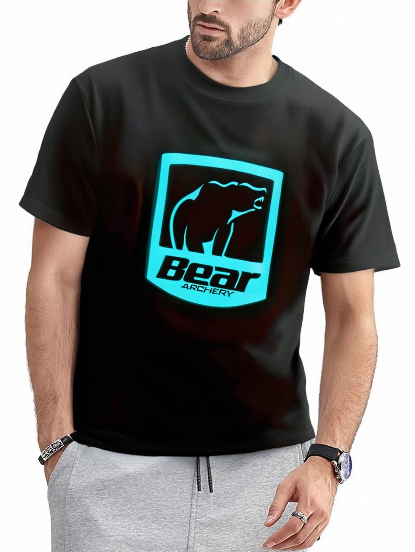 Bear Archery Hunting Bows Aqua Logo Hunter Men's Black T-Shirt ...