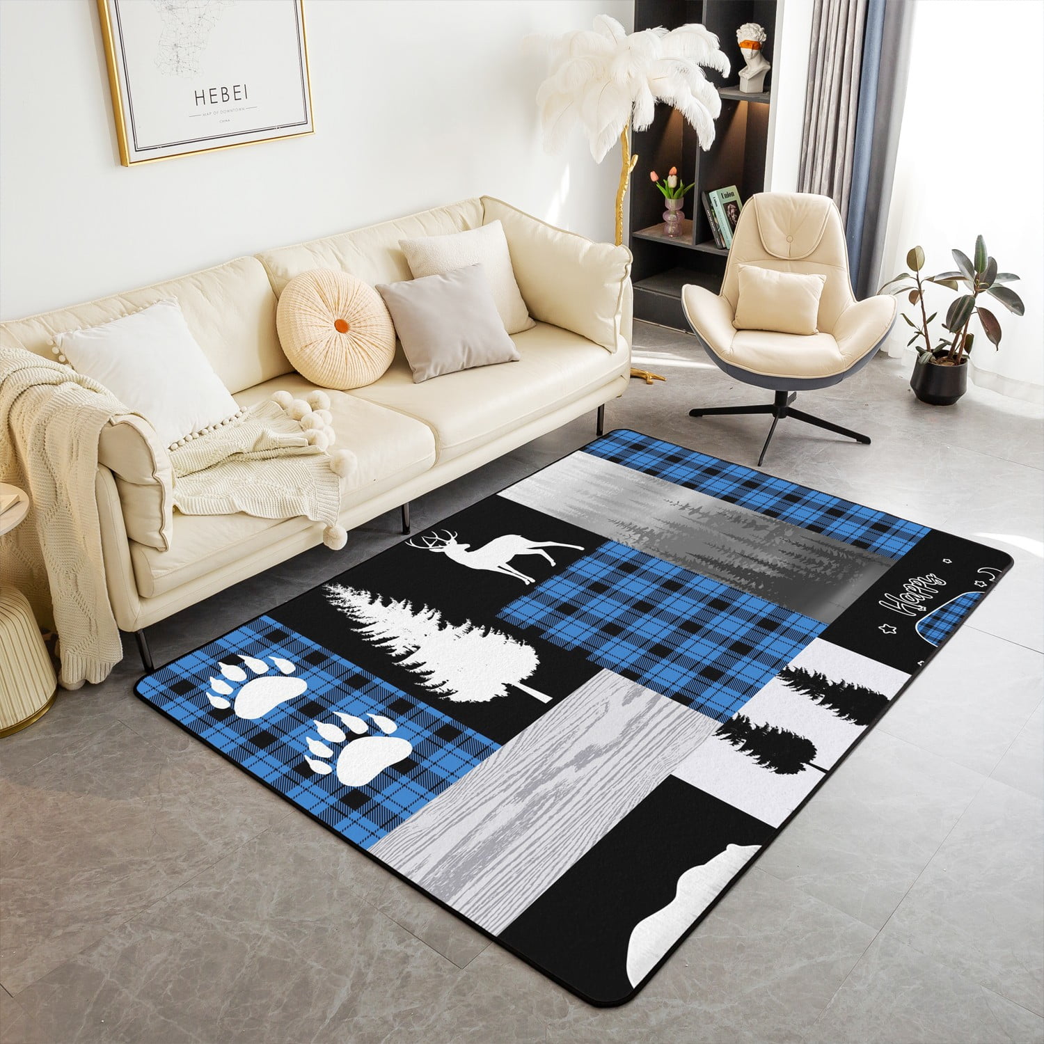 Bear Area Rug 5x7,Woodland Animal Non Slip Rug Cabin Decor,Buffalo Grid ...