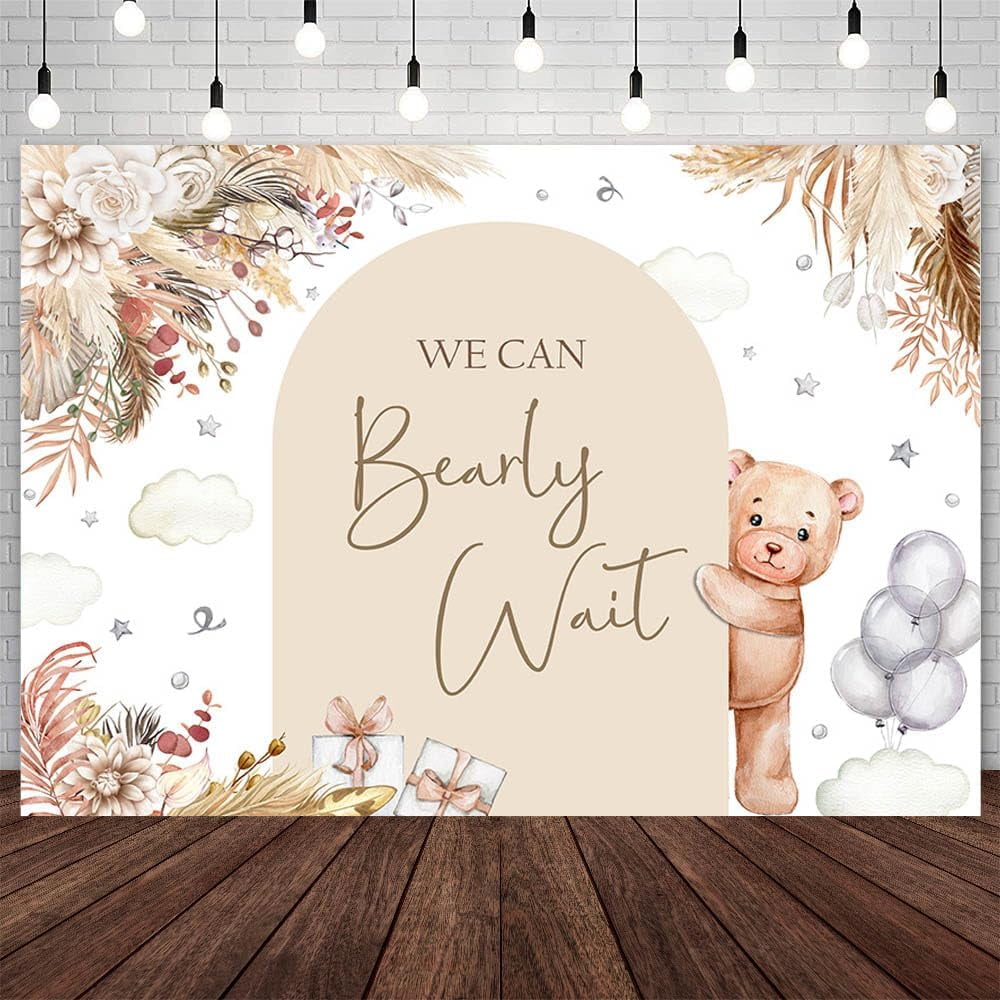 Bear Baby Shower Backdrop Boho We Can Bearly Wait Photography ...