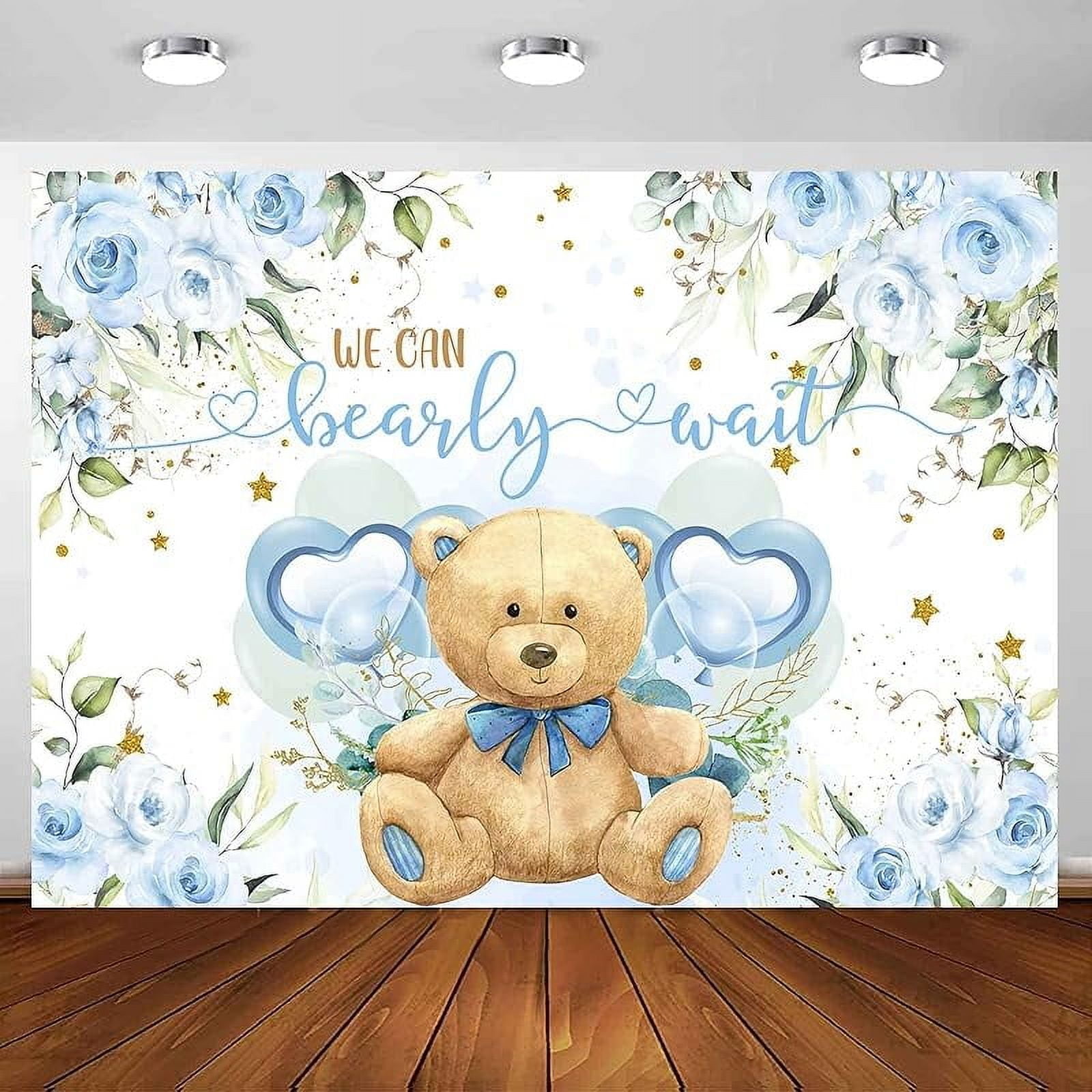 Bear Baby Shower Backdrop for Boy We Can Bearly Wait Blue Watercolor ...