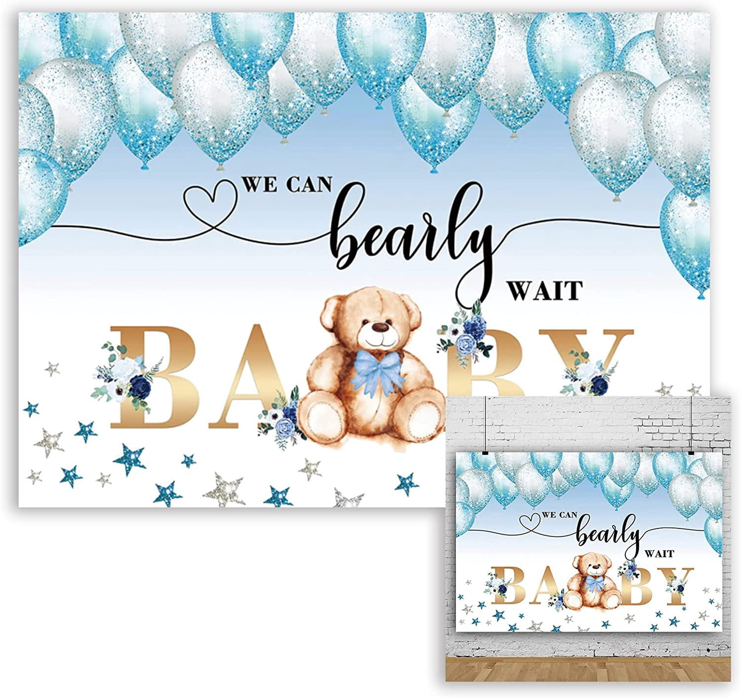 Bear Baby Shower Backdrop for Girl Boy We Can Bearly Wait Backdrop ...