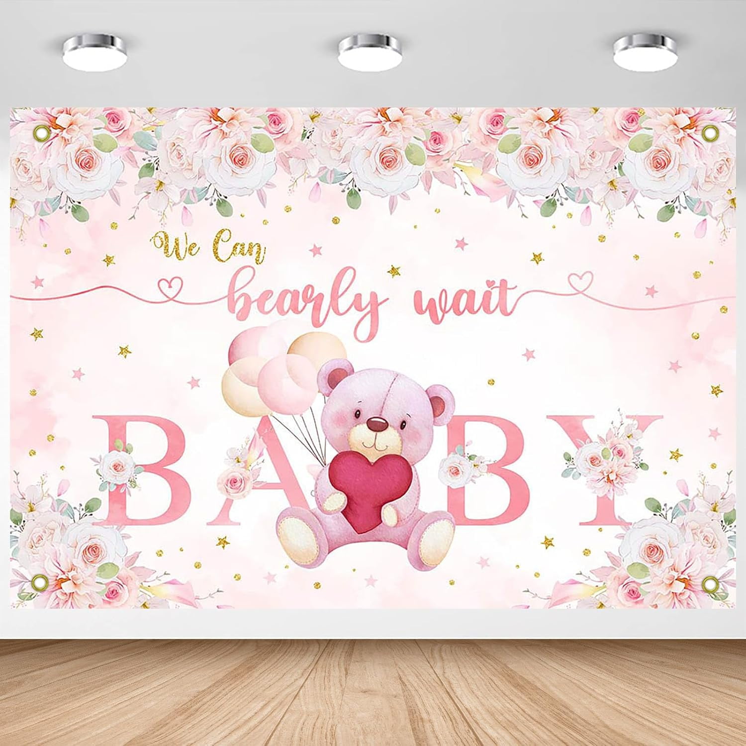 Bear Baby Shower Backdrop for Girl We Can Bearly Wait Baby Backdrop ...