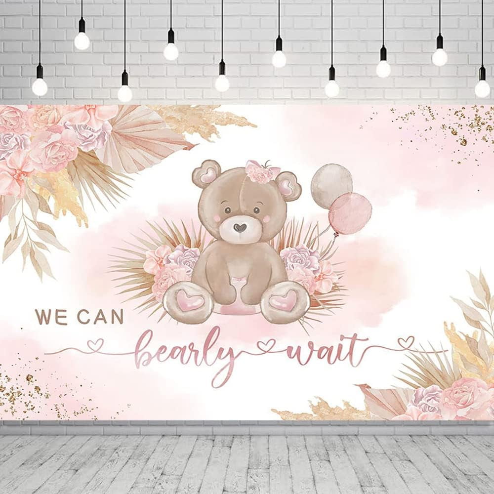 Bear Baby Shower Party Backdrop We Can Bearly Wait Banner Teddy Bear ...