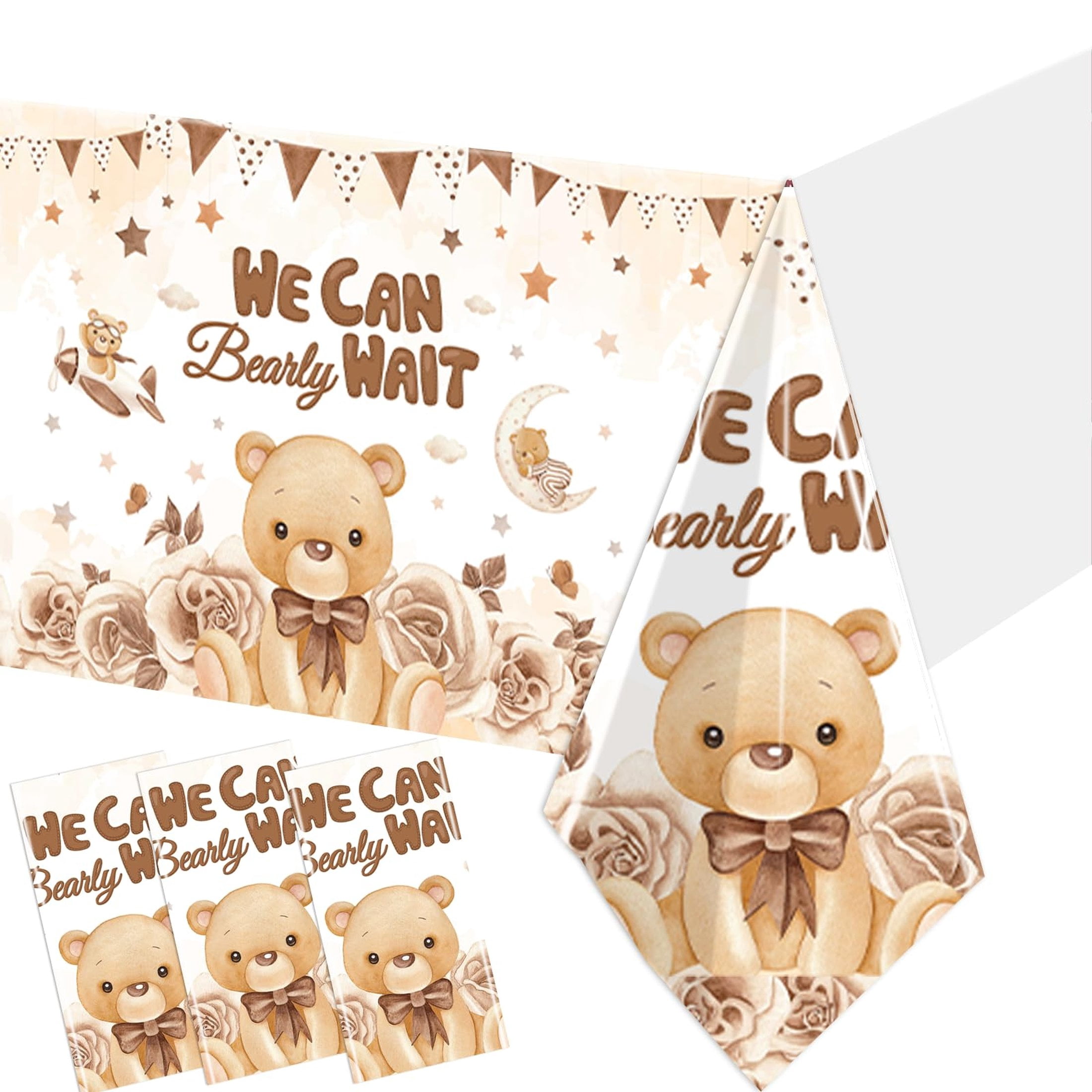 Bear Baby Shower Tablecloth Trio - We Can Bearly Wait! Plastic Table ...