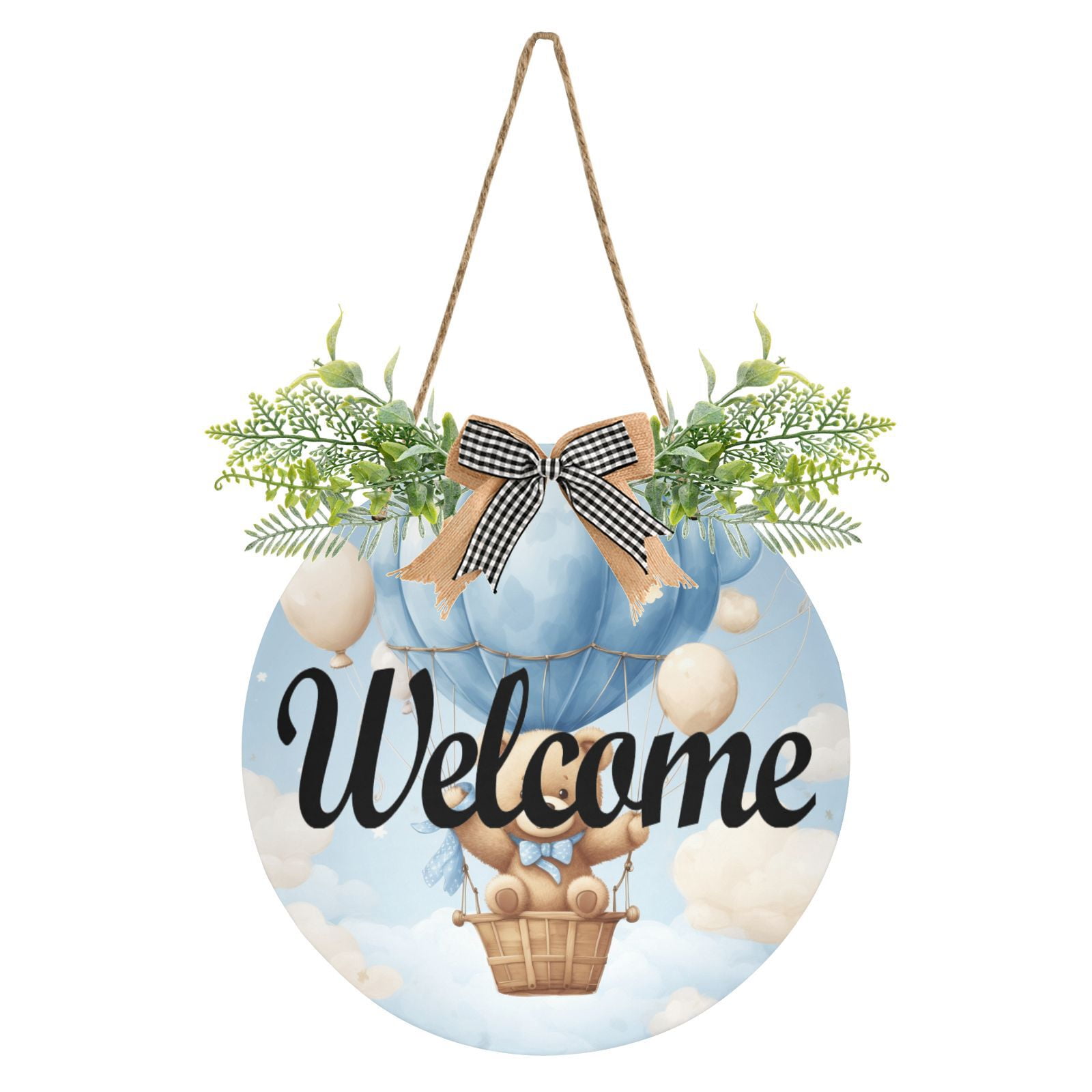 Bear Balloon Clouds Welcome Sign for Front Door Wreath Door Sign for ...