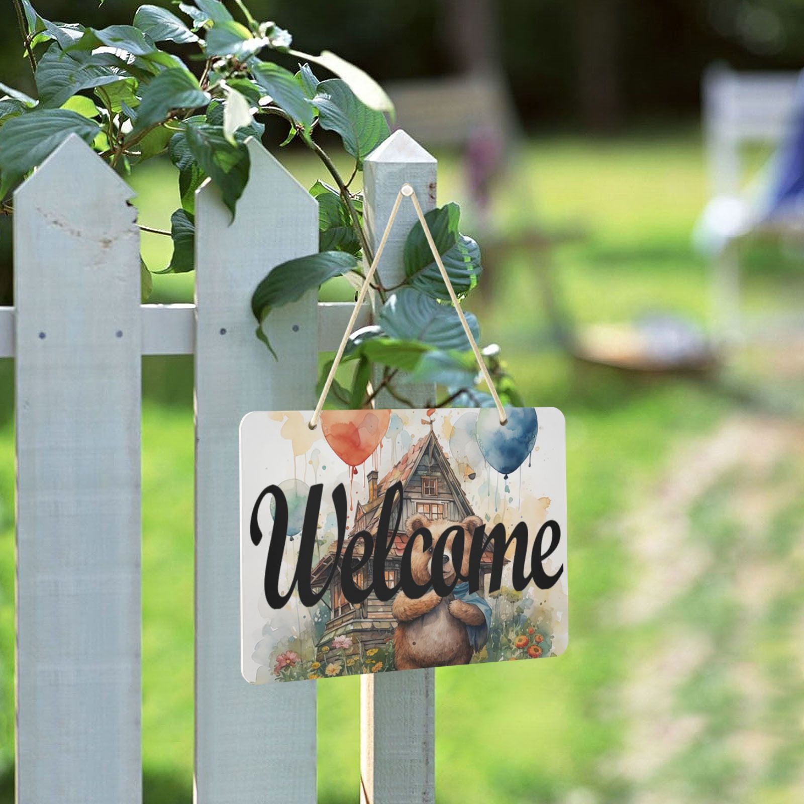Bear Balloon House Flowers Welcome Sign for Front Door Porch Wreath ...