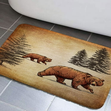 Cabin Bathroom Rugs, Forest Animal Lodge Cabin Vintage Wooden Country ...