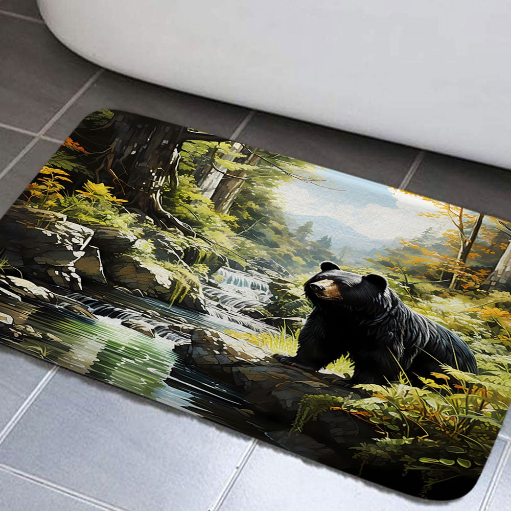 Bear Bathroom Rugs, Country Hunting Non-Slip Bath Rugs Wild Animal ...