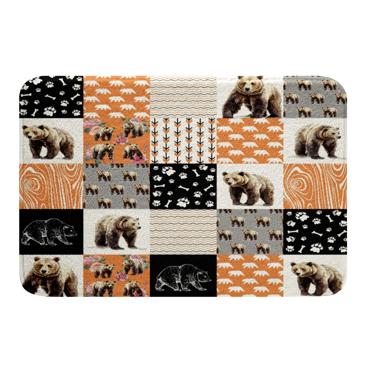 Bear Bathroom Rugs Woodland Animals Area Rug,Jungle Wildlife Paw Print ...