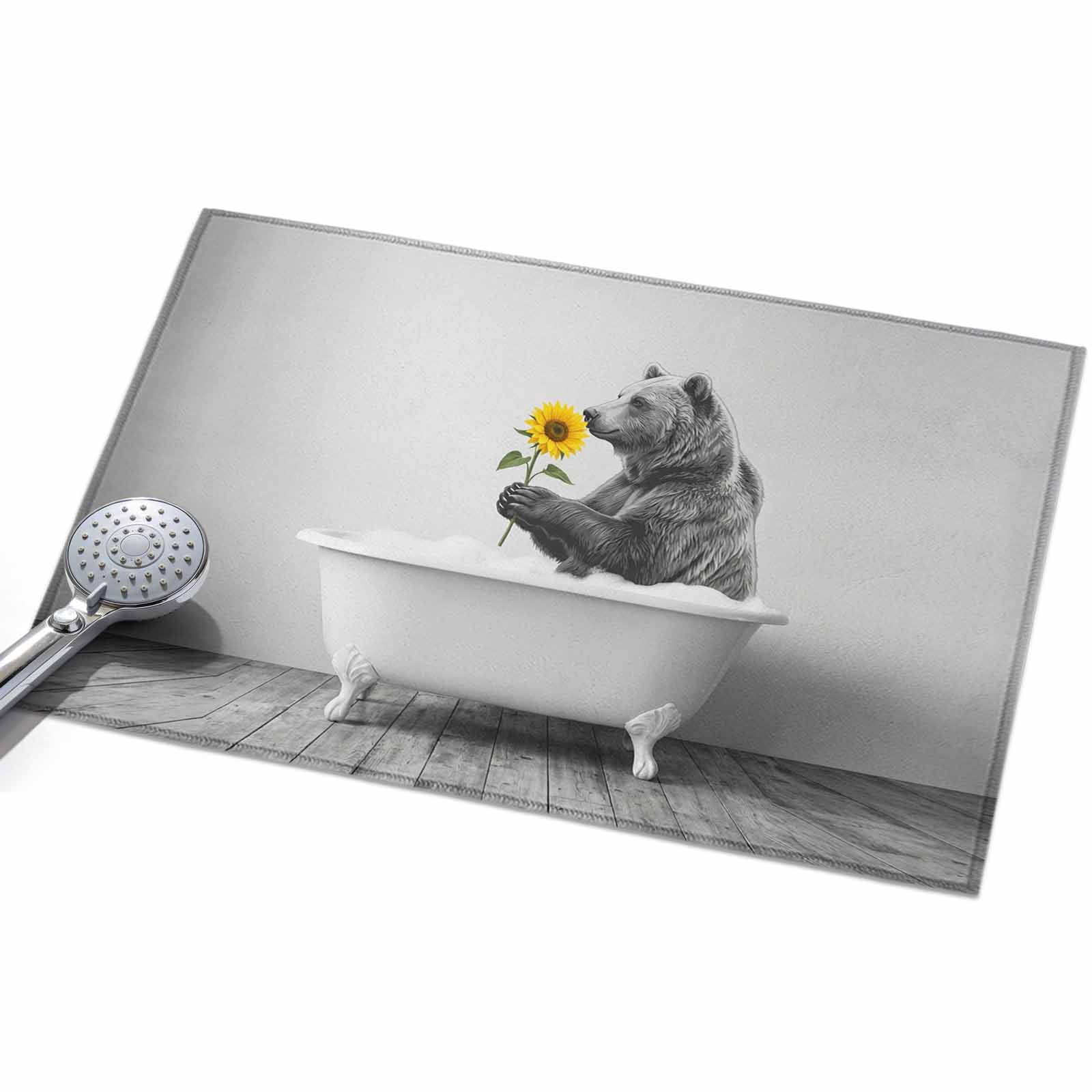 Bear Bathtub 2x3ft Non Slip Area Rug Vintage Black White Bear Bathing ...
