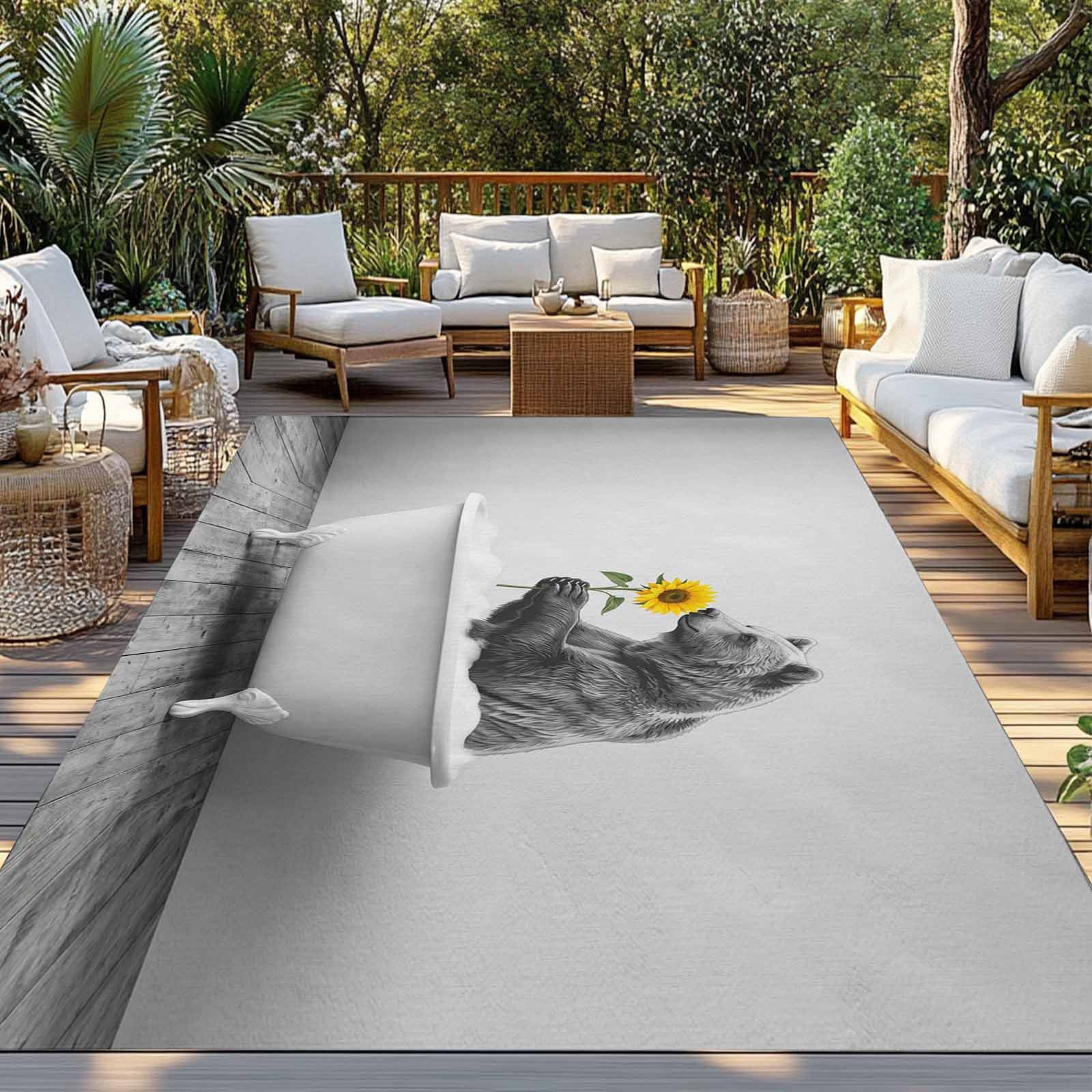Bear Bathtub Indoor Outdoor Rugs 6x9 Ft, Vintage Black White Bear ...